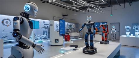 Futuristic Robotics Lab Showcasing Advanced Technology And Humanoid Robots Premium Ai