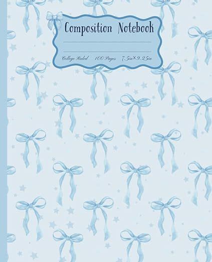 Preppy Composition Notebook With Pastel Blue And White Coquette Bows