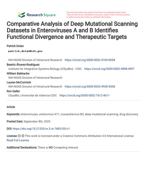 Pdf Comparative Analysis Of Deep Mutational Scanning Datasets In Enteroviruses A And B