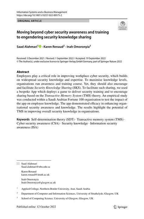 Pdf Moving Beyond Cyber Security Awareness And Training To