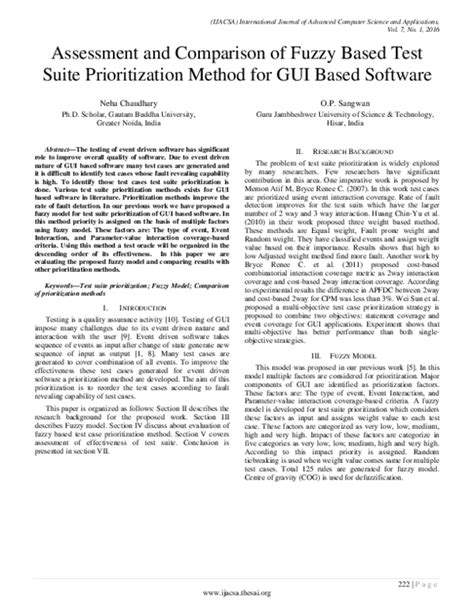 Pdf Assessment And Comparison Of Fuzzy Based Test Suite Prioritization Method For Gui Based