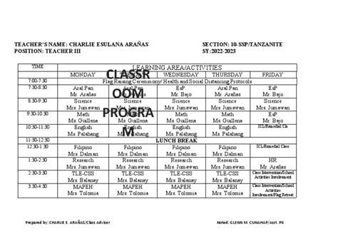Classroom Program Pdf