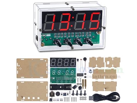 diy kit 4bit digital electronic clock with red led date time