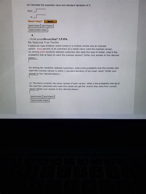 Solved E Calculate The Expected Value And Standard Chegg
