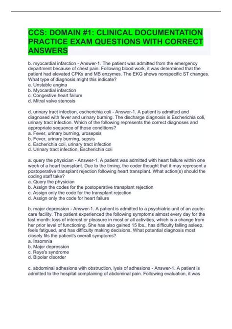 Ccs Domain 1 Clinical Documentation Practice Exam Questions With