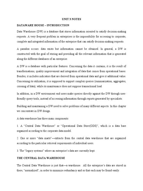Unit 3 Notes Pdf Data Warehouse Databases