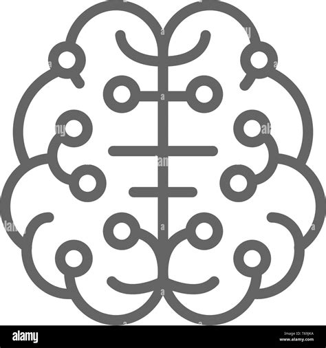 Artificial Intelligence Brain Connected To Circuit Board Digital Thinking Line Icon Stock