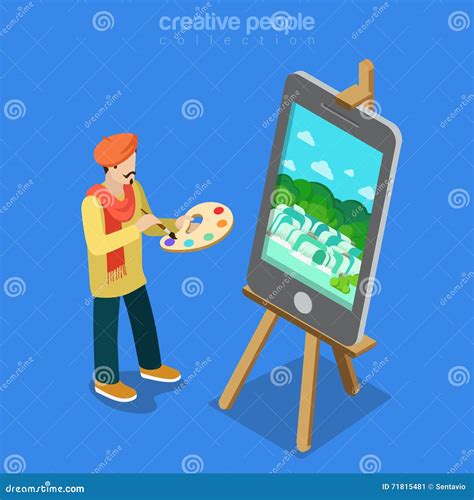 Digital Art Artist At Work Technology Flat Isometric Vector 3d Stock