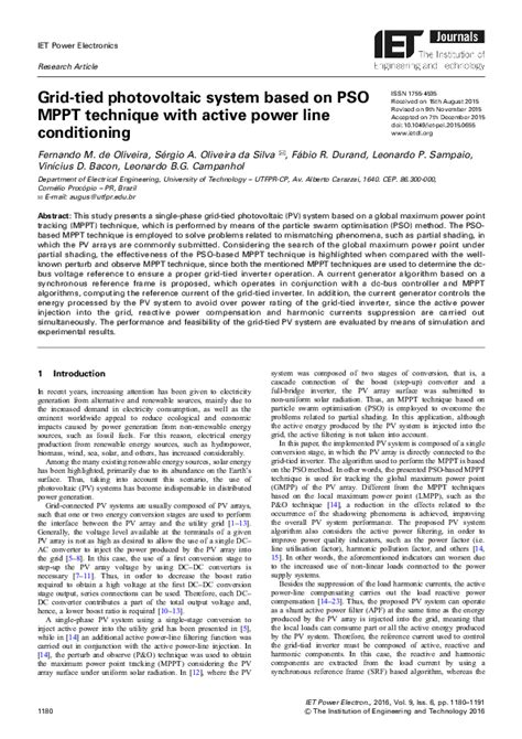 pdf pso mppt for grid tied pv system optimization