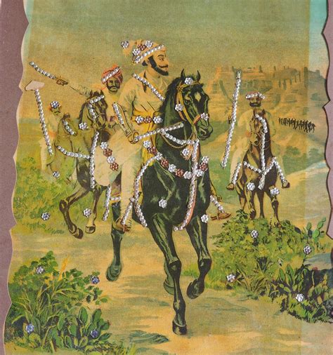 Vintage Shivaji Maharaj Raja Ravi Varma Printing Press Embellished