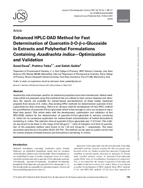 Pdf Enhanced Hplc Dad Method For Fast Determination Of Quercetin 3 O β D Glucoside In Extracts