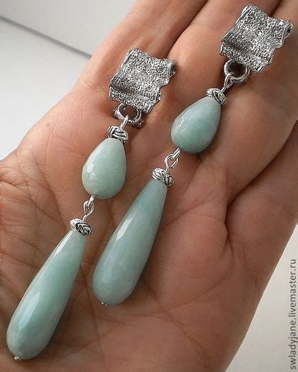 Серьги Кольцо с нефритом подвесками серьги купить Мятный флирт в интернет магазине Ярмарка