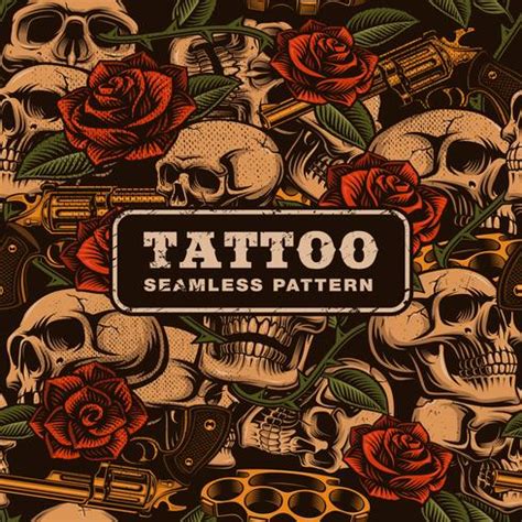 Skulls With Guns And Roses Seamless Pattern 539403 Vector Art At Vecteezy