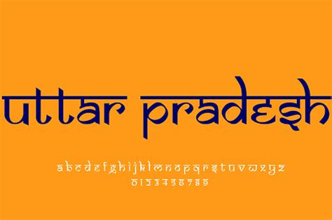인도 주 우타르 프라데시 텍스트 디자인 인도 스타일의 라틴 글꼴 디자인 Devanagari에서 영감을 받은 알파벳 문자 및 숫자 삽화 개체 그룹에 대한 스톡 벡터 아트 및