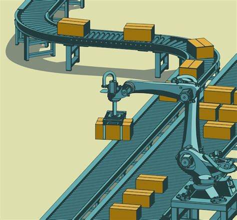 Premium Vector Robotic Factory Conveyor Line Illustration