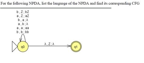 solved for the following npda list the language of the n
