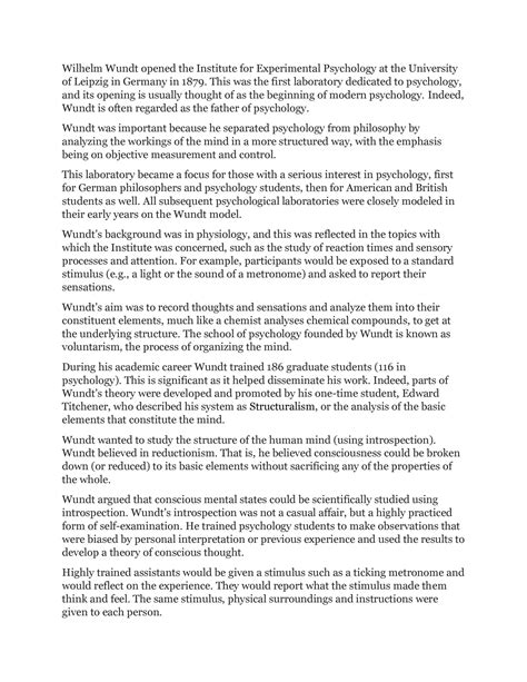 Wilhelm Wundt Notes Wilhelm Wundt Opened The Institute For Experimental Psychology At The