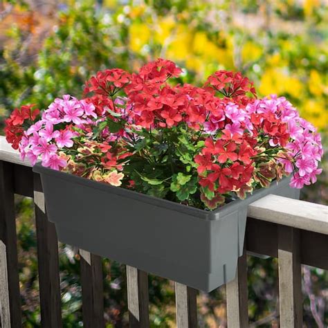Pure Garden 20 75 In Outdoor Plastic Railing Planter Gray India Ubuy