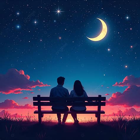 별이 빛나는 밤하늘에 반짝이는 별과 초승달이 가득한 발렌타인 데이 카드 발렌타인 데이 배경 커플 배경 일러스트 및 사진 무료 다운로드 Pngtree