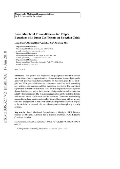 Pdf Local Multilevel Preconditioners For Elliptic Equations With Jump Coefficients On