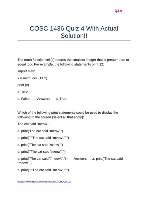 COSC 1436 Quiz 4 With Actual Solution COSC 1436 Stuvia US