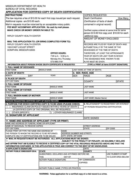 Missouri Death Certificate Pdf 2012 2025 Form Fill Out And Sign
