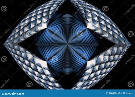 Three Dimensional View Of A Symmetrical Shape With Repeating Rotational Patterns Stock