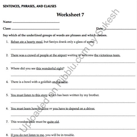 Class 5 English Grammar Worksheets
