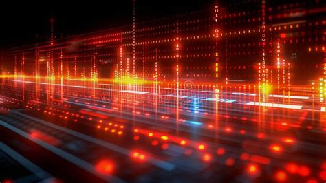 Abstract Digital Landscape With Glowing Red And Orange Data Streams Stock Illustration
