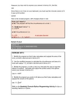 CALCULATING THE VALUE OF A FORMULA PYTHON PROGRAMMING ACTIVITY TpT