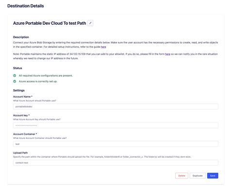 Using Azure Blob As A Destination With Parquet Files
