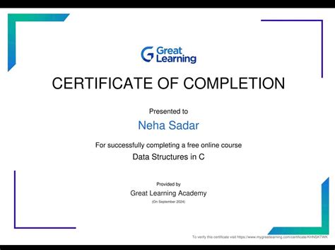 Neha Sadar On Linkedin Datastructure Cprogramming Certificateofcompletion