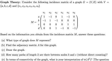 Solved Graph Theory Consider The Following Incidence Matrix Solved Graph Theory Consider The Following Incidence Matrix