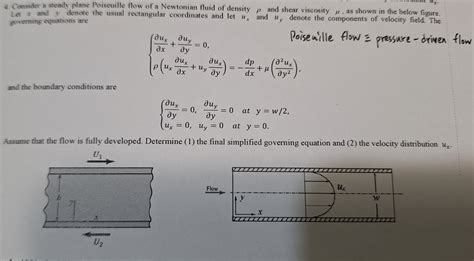 Solved Consider A Steady Plane Poiseuille Flow Of A