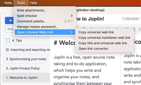 joplin plugins copy universal web link