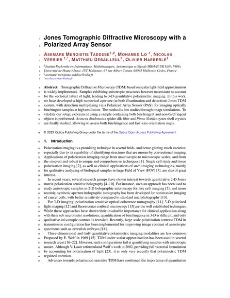 Pdf Jones Tomographic Diffractive Microscopy With A Polarized Array Sensor