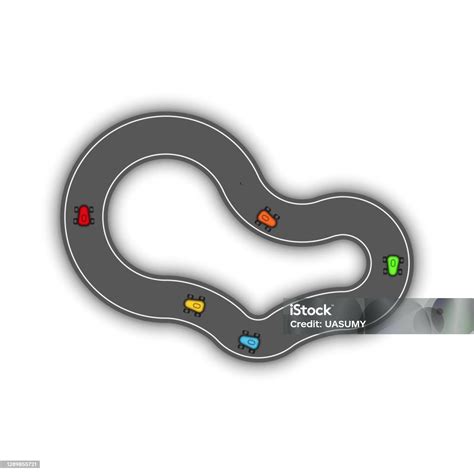 여러 가지 빛깔의 만화 경주 자동차 최고 보기와 링 경마 트랙 3차원 형태에 대한 스톡 벡터 아트 및 기타 이미지 3차원 형태 Championship 개체 그룹