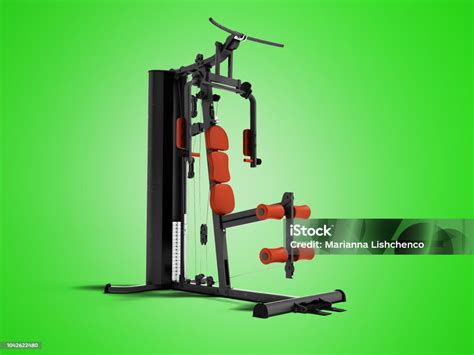 그림자와 녹색 배경에 렌더링 다리에 대 한 오렌지 소프트 손잡이와 격리 된 3d를 훈련 하는 스포츠에 대 한 손 검은 스포츠