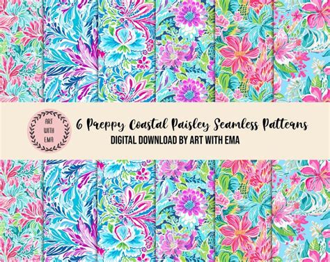 6 Beachy Floral Seamless Patterns Seamless Beach Pattern  Digital