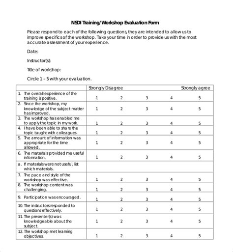 Free 17 Sample Workshop Evaluation Forms In Pdf Ms Word Excel