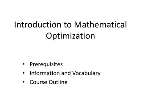 introduction to mathematical optimization slides algebra docsity