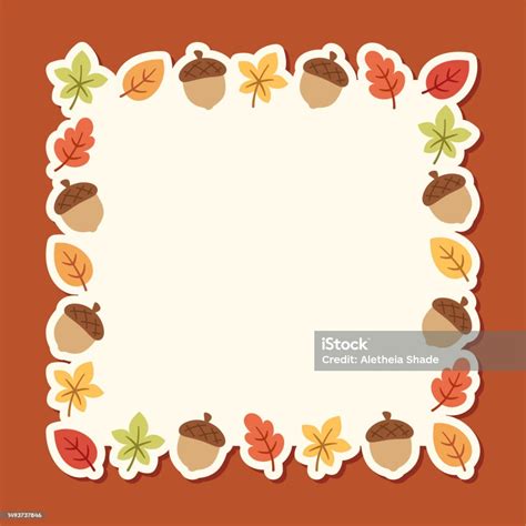 나뭇잎과 도토리가 있는 가을 사각형 프레임 현대 벡터 그림입니다 할로윈 추수 감사절 테두리 템플릿입니다 10월에 대한 스톡 벡터 아트 및 기타 이미지 Istock