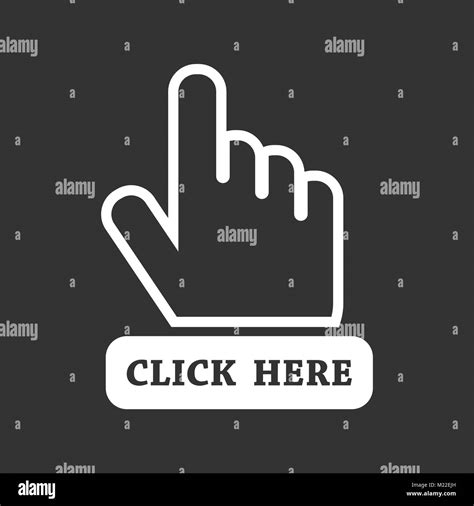 Click Here Icon Hand Cursor Signs Black Button Flat Vector