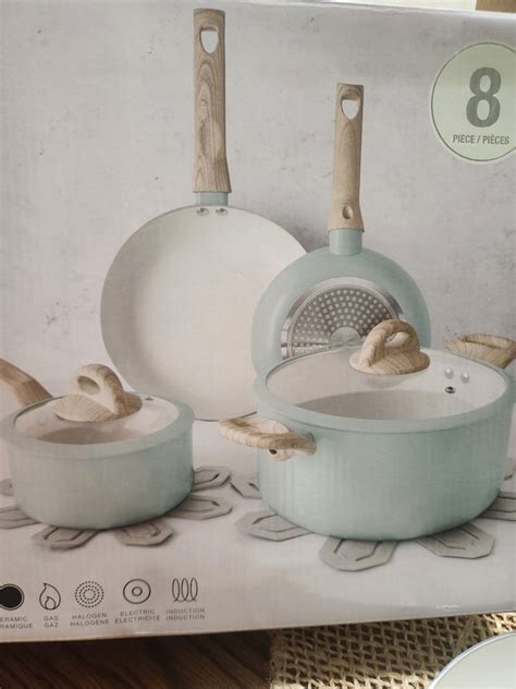 Masterclass 8 Piece Ceramic Non Stick Cookware Set Wood Effect Handles