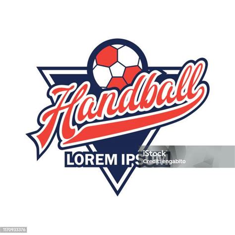 슬로건 태그 라인 벡터 일러스트레이션을 위한 텍스트 공간이 있는 핸드볼 휘장 Championship에 대한 스톡 벡터 아트 및