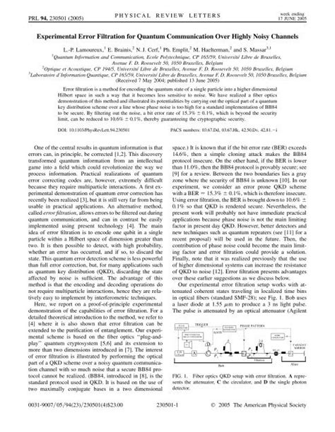 Experimental Error Filtration For Quantum Communication Quic