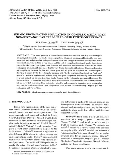 Pdf Seismic Propagation Simulation In Complex Media With Non Rectangular Irregular Grid Finite