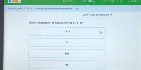 Solved My IxL Learning Assessment Analyu Seventh Grade S Identify Equivalent Linear