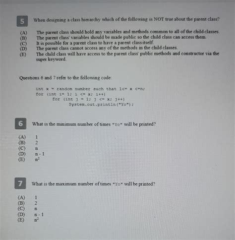 Solved 5 When Designing A Class Hierarchy Which Of The