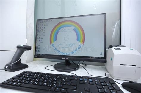 Lab Nurse S Workplace Table Printer Monitor Displaying Writing Human